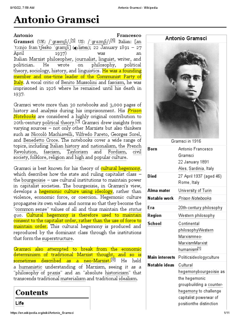 Antonio Gramsci - Wikipedia | PDF | Antonio Gramsci | Marxism