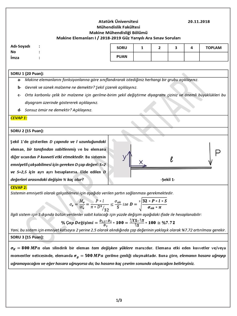 2018-2019 Güz Vize Cevap Anahtarı | PDF
