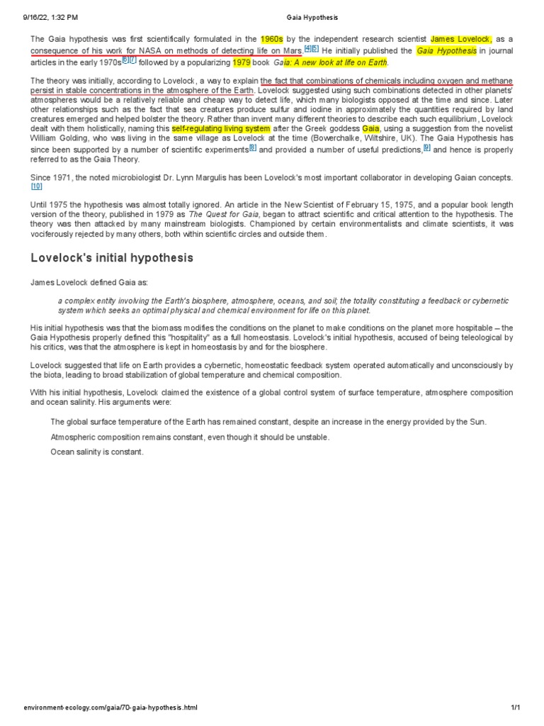 Gaia Hypothesis | PDF | Gaia Hypothesis | Earth Sciences