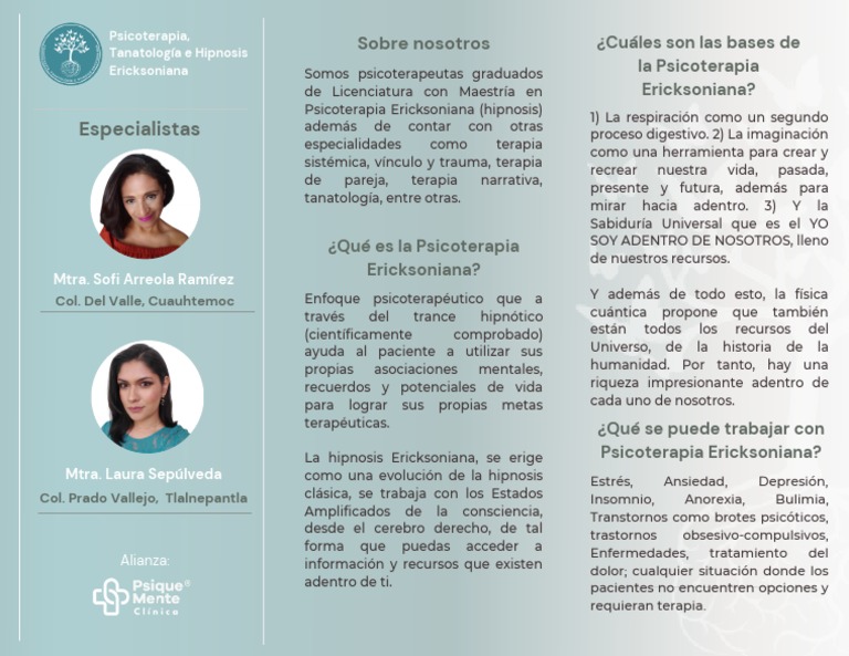 Folleto Informativo Psic. Ericksoniana | PDF | Hipnosis | Psicoterapia
