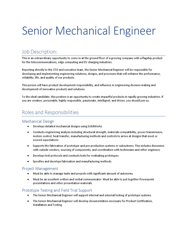 Senior Mechanical Engineer | PDF | Mechanical Engineering | Prototype