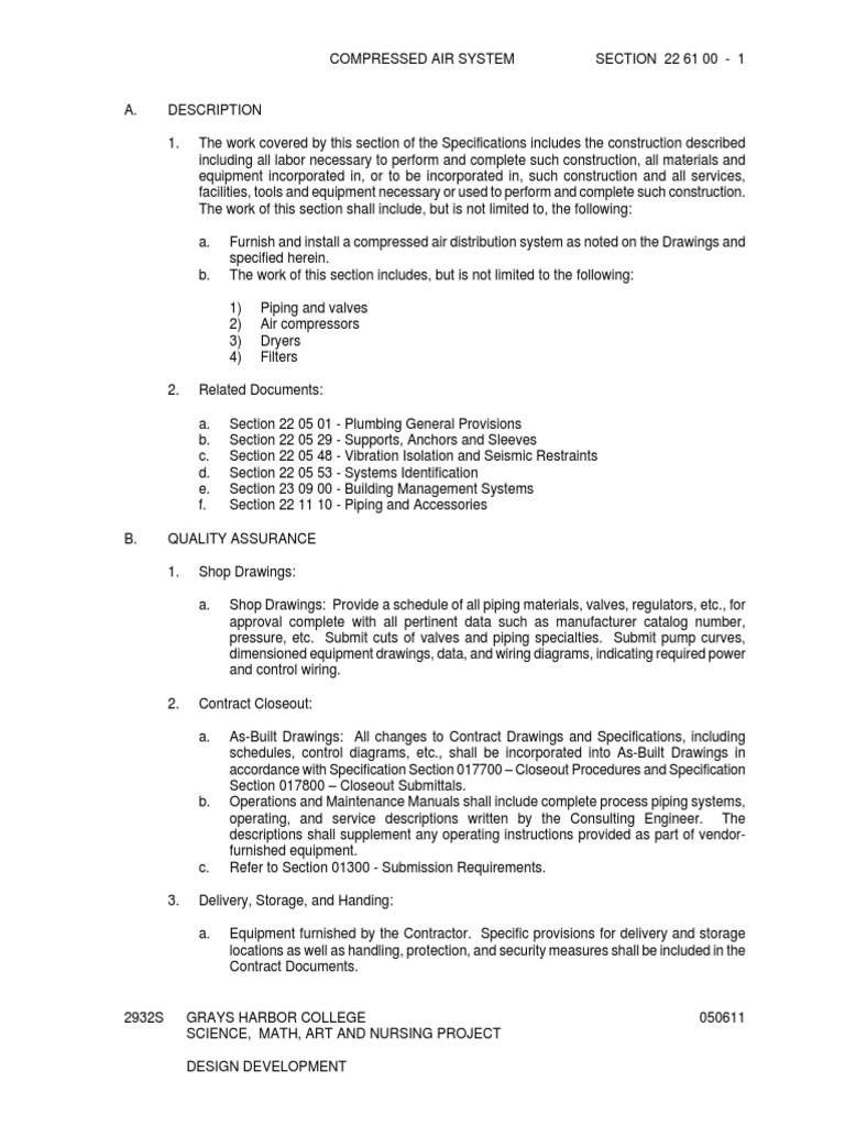 SEC 226100 Compressed Air System | PDF | Valve | Pipe (Fluid Conveyance)