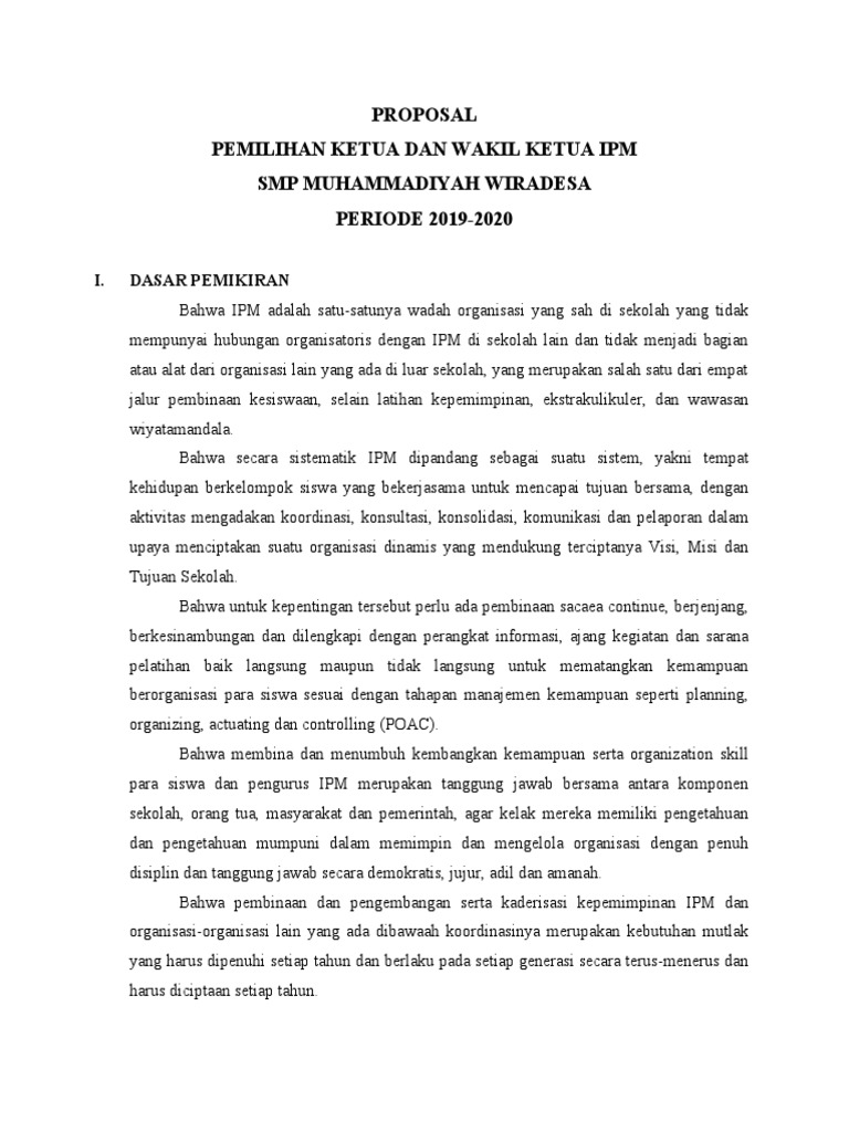 Proposal Pemilihan Ipm 2019 | PDF
