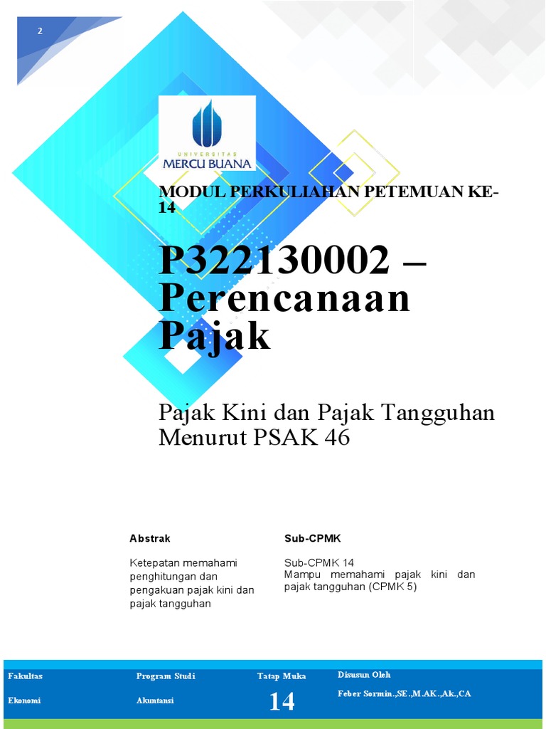 Modul P14-Pajak Kini Dan Pajak Tangguhan - CPMK5 | PDF