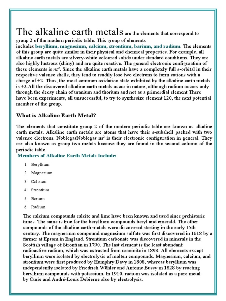 Overview of Alkaline Earth Metals | PDF | Hydroxide | Oxide