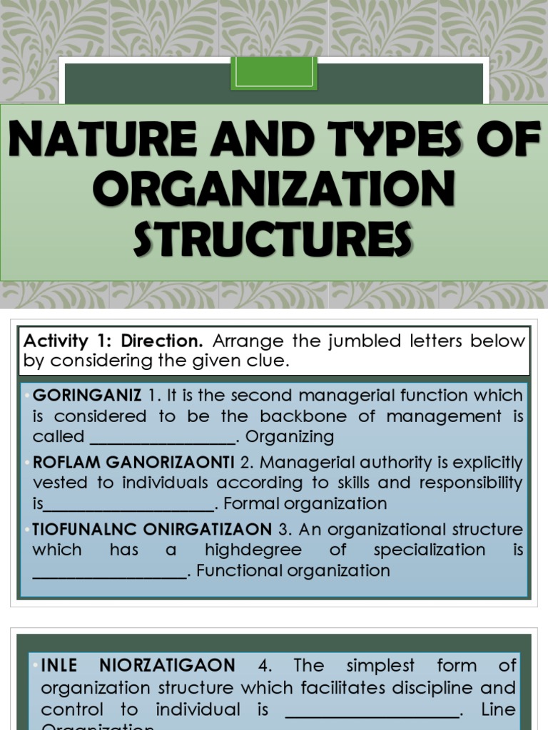 Lesson 1 Nature and Types of Organization | PDF | Organizational ...