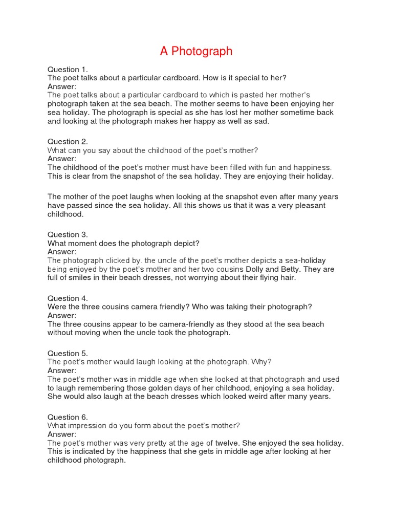 A Photograph-Notes | PDF | Laughter