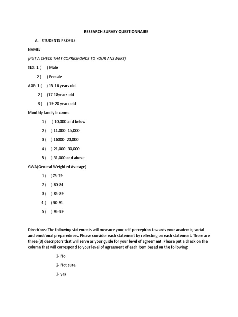 Research Survey Questionnaire | PDF | Mentorship | Goal