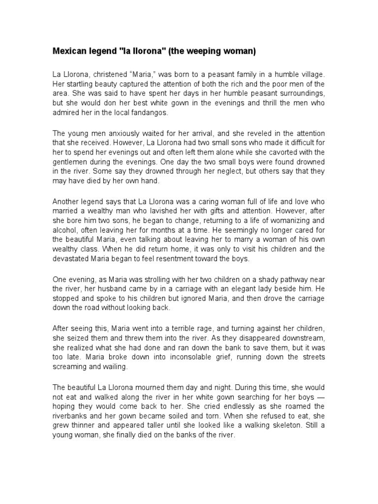 Mexican Legend ''La Llorona'' (The Weeping Woman) | PDF