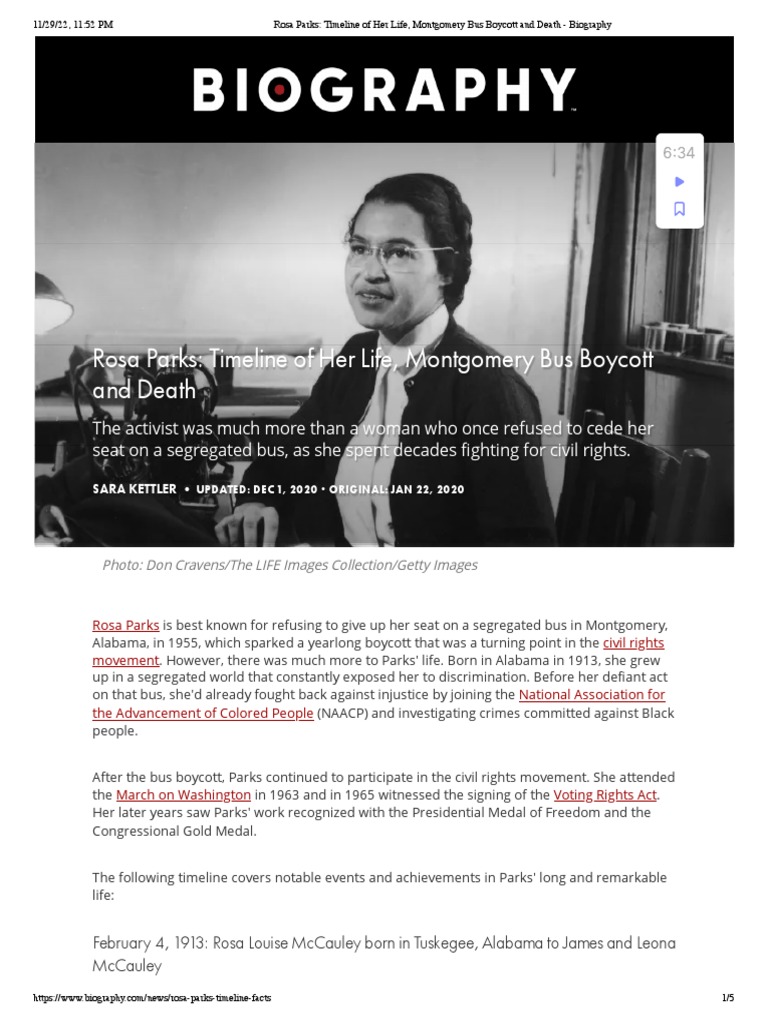 Rosa Parks Timeline Printable