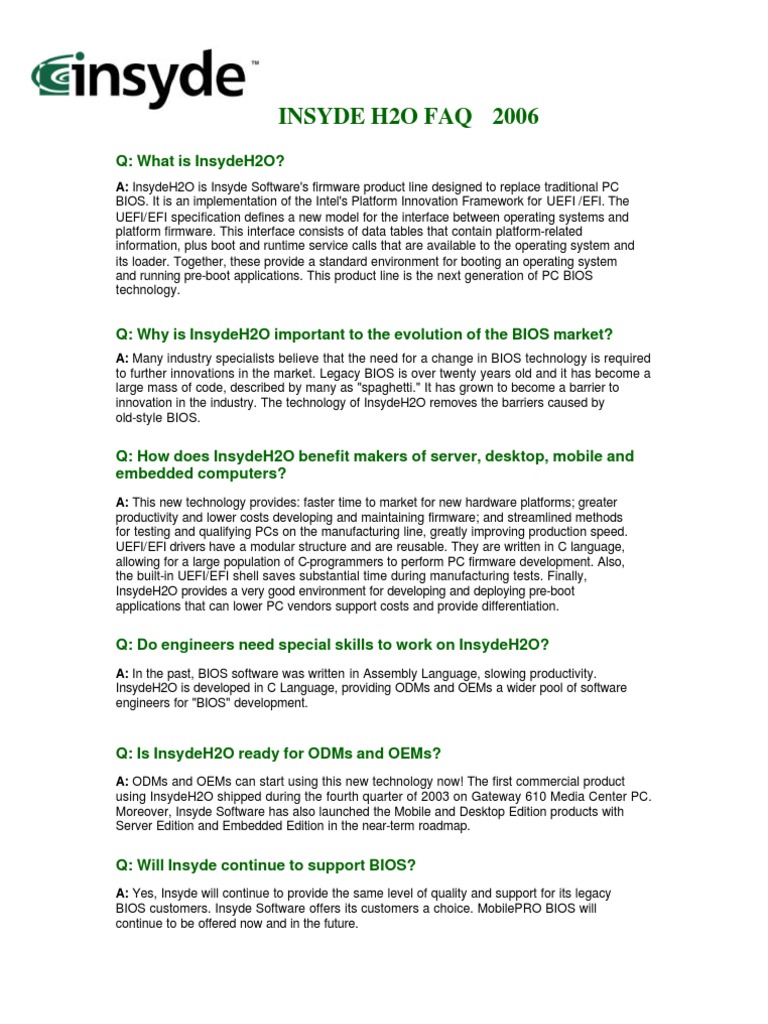 Insyde H2o Faq | PDF | Bios | Ibm Pc Compatibles