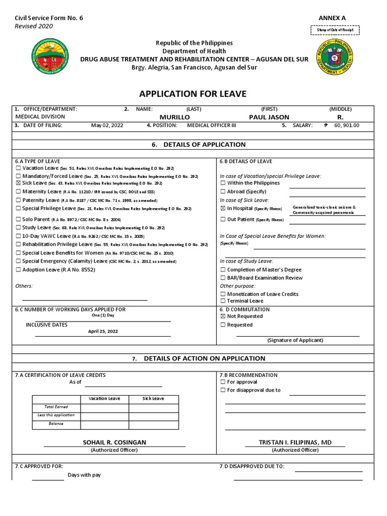 Application For Leave Revised 2020 | PDF