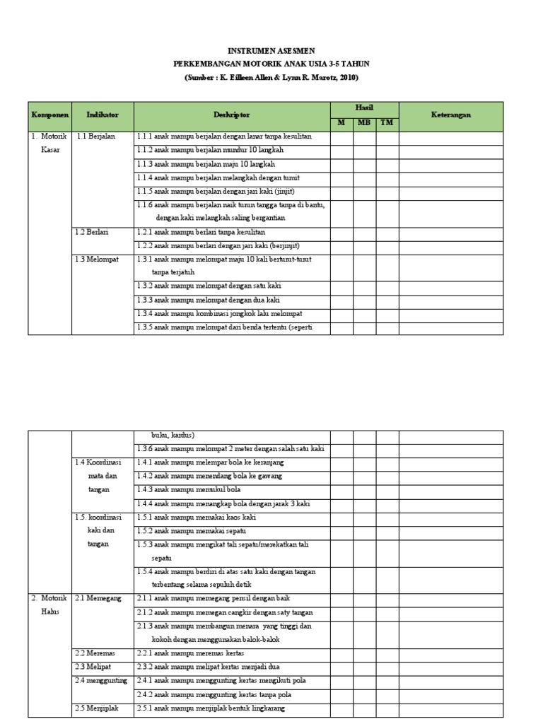 Instrumen Asesmen Perkembangan Motorik A | PDF