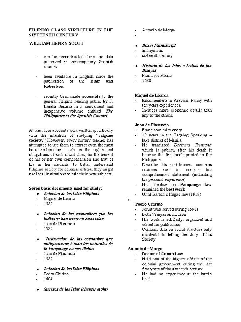 Filipino Class Structure in The Sixteenth Century | Download Free PDF ...