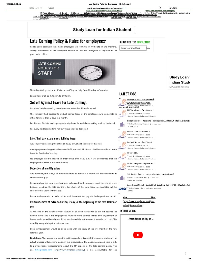 Late Coming Policy For Employees - HR Helpboard | PDF | Recruitment ...