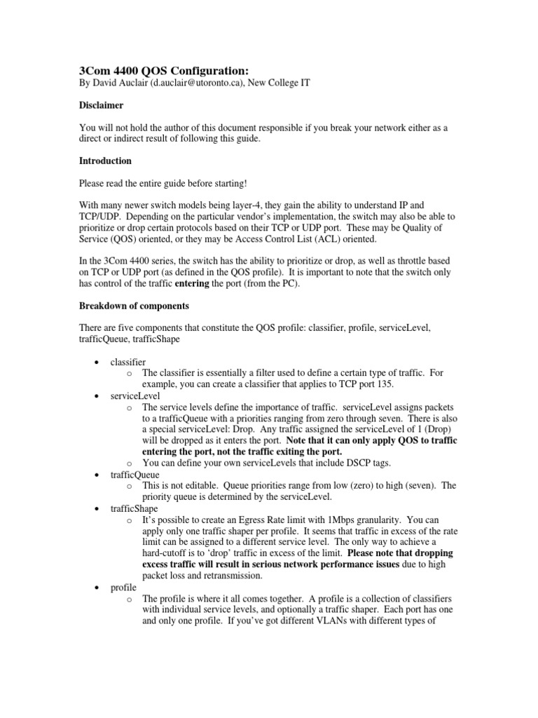 3com 4400 QOS Configuration | PDF | Port (Computer Networking) | Quality Of Service