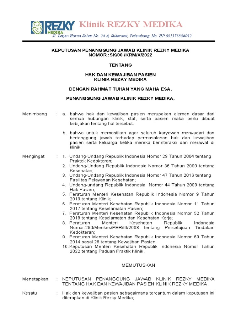 SK Hak Dan Kewajiban Pasien | PDF
