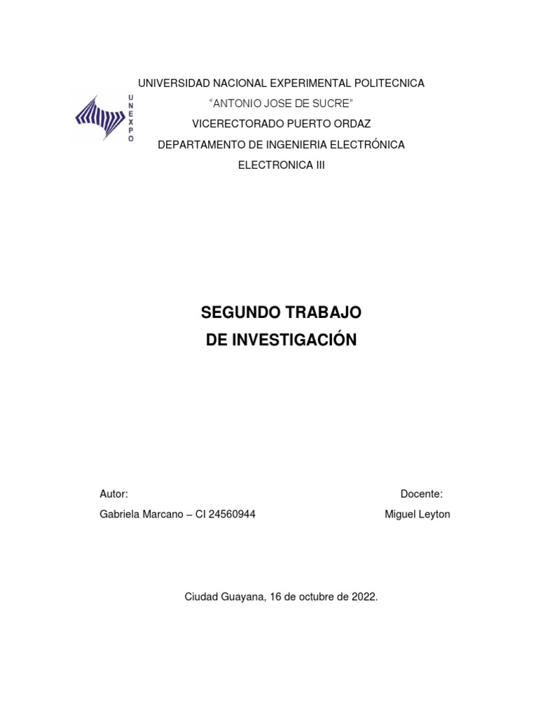 Segundo Trabajo. Gabriela Marcano | PDF | Inductor | Transistor