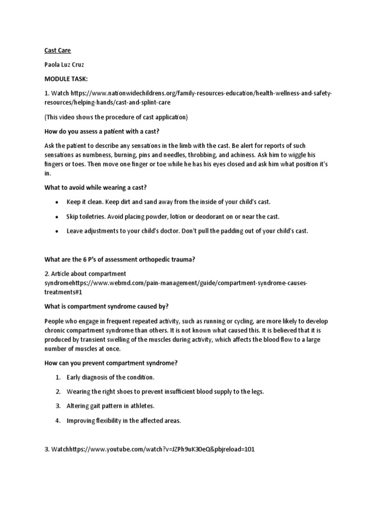 Cast Care | PDF | Musculoskeletal System | Causes Of Death