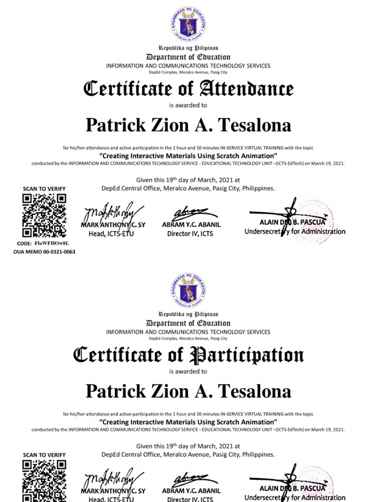 Creating Interactive Materials Using Scratch Animation - Certificates | PDF