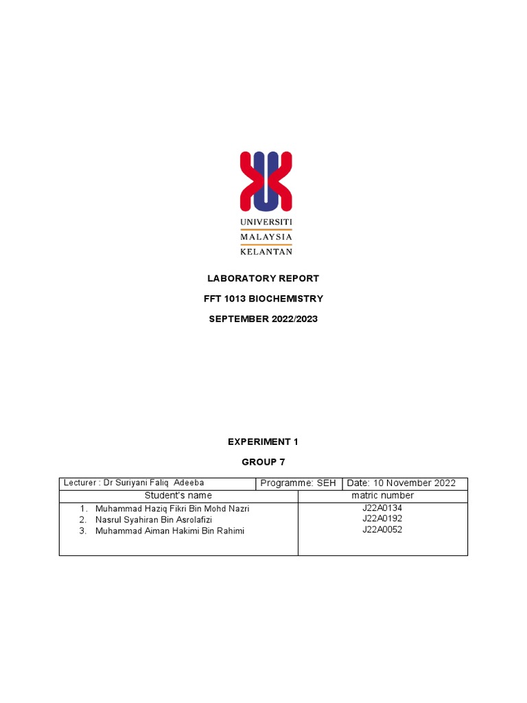 Laboratory Report Biochemistry | PDF | Carbohydrates | Organic Compounds