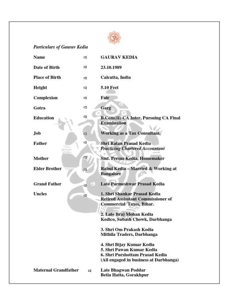 Gaurav Kedia Biodata | PDF Gaurav Kedia Biodata | PDF