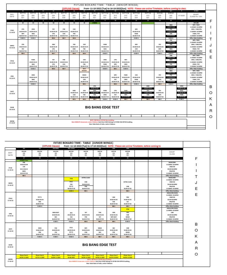 TIME-TABLE - For The Week (11.10.2022 - 16.10.2022) (Senior & Junior ...