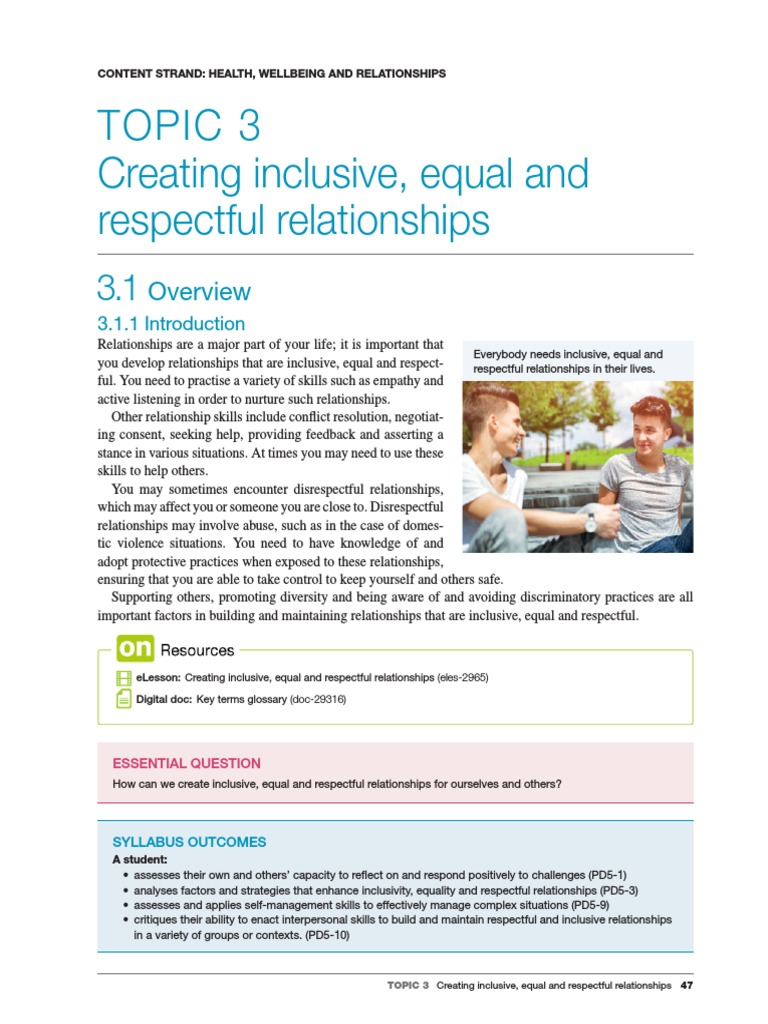 Topic 3 - Creating Inclusive Equal Respectful Relationships | PDF ...