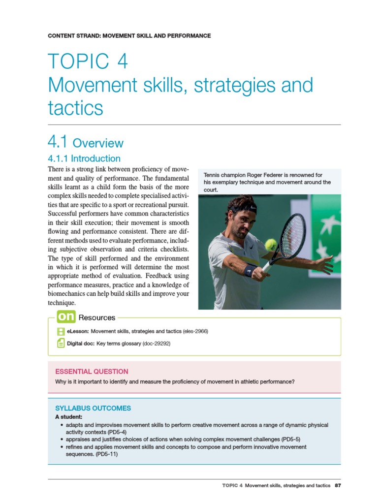 Topic 4 Movement Skills Strategies And Tactics Pdf Rubric
