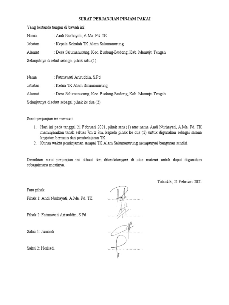 Surat Perjanjian Pinjam Pakai | PDF