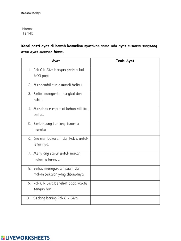 Ayat Susunan Biasa & Ayat Susunan Songsang | PDF