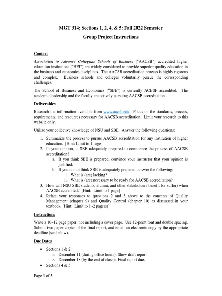 NSU MGT 314 Group Project Guideline (Ift) | PDF | Turnitin