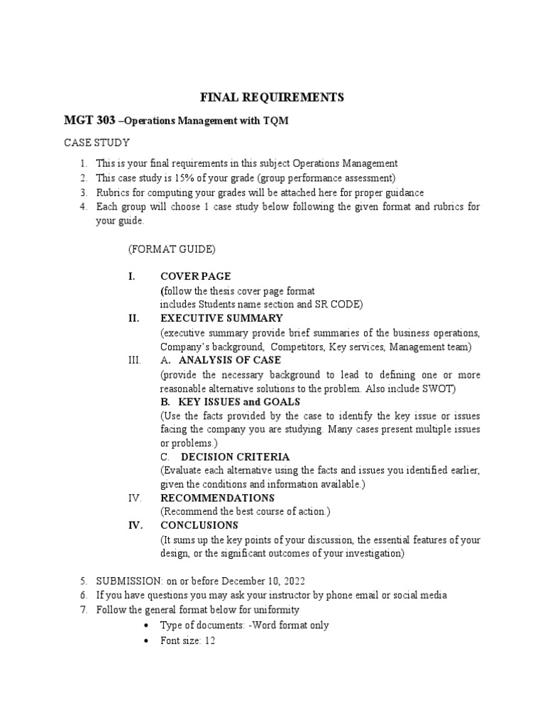 Case Study MGT 303 New | PDF
