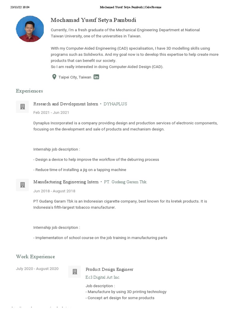 Mochamad Yusuf Setya Pambudi - CakeResume | PDF | Computer Aided Design ...