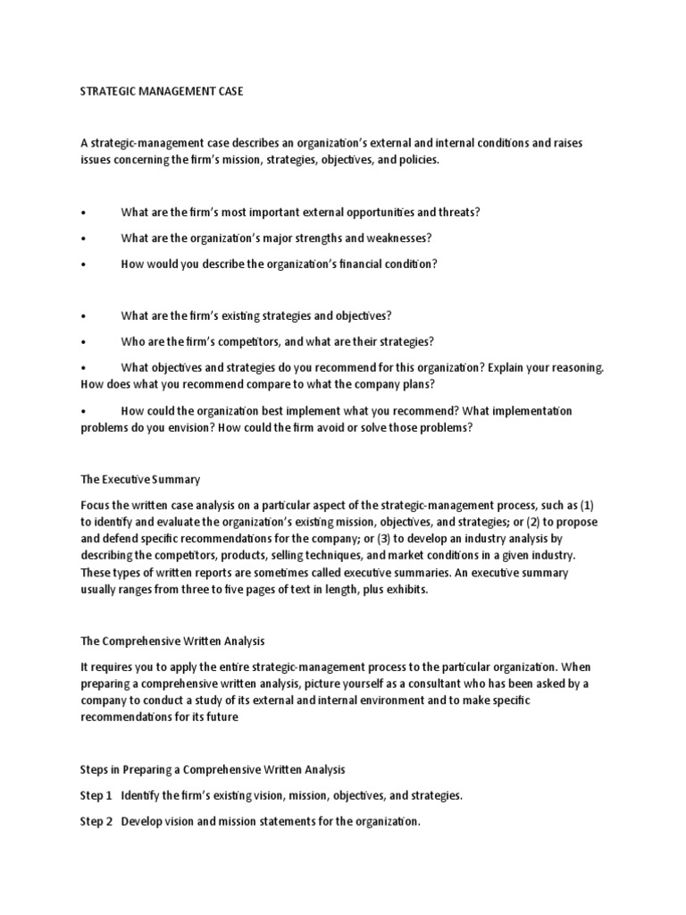 Strategic Management Case Analysis Guide | PDF | Strategic Management | Swot Analysis