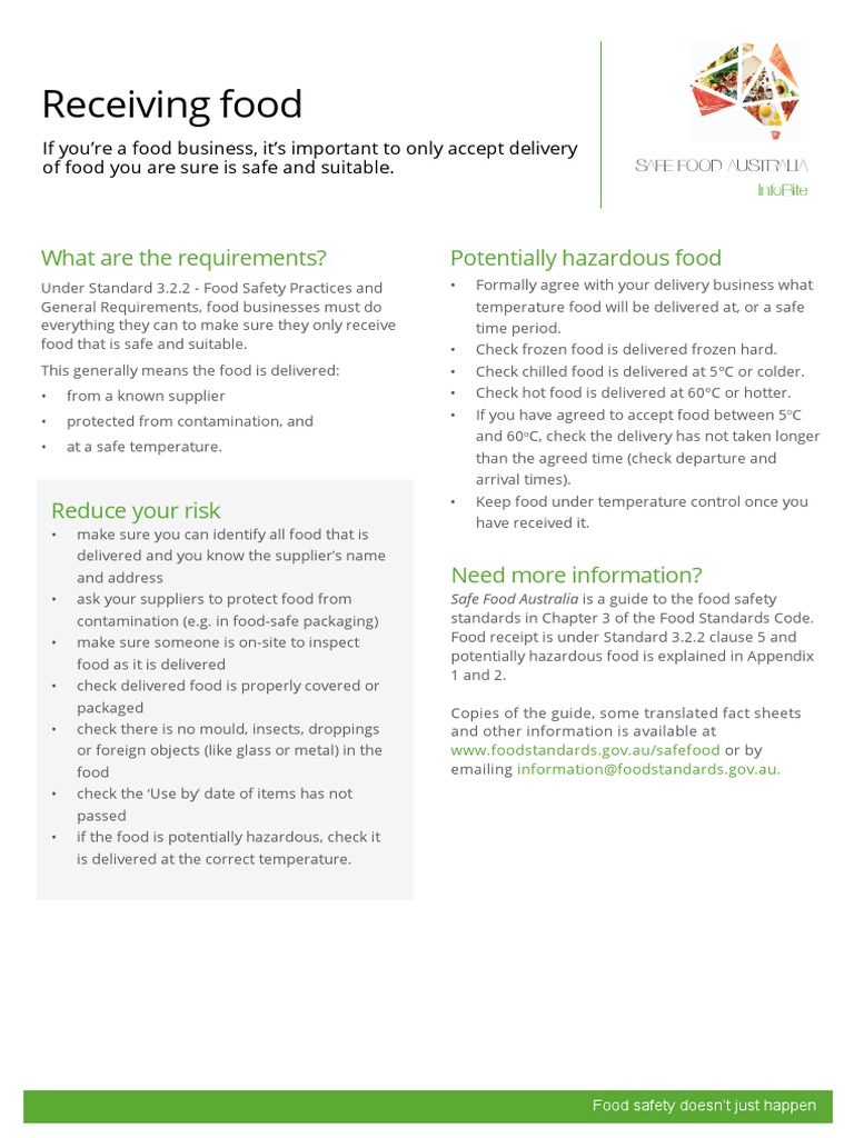 Receiving Safe Food - Final | Download Free PDF | Food Safety | Foods