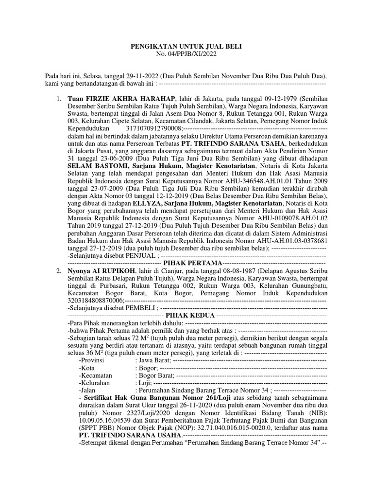 Pengikatan Jual Beli Tanah dan Bangunan | PDF | Pengelolaan Keuangan & Uang