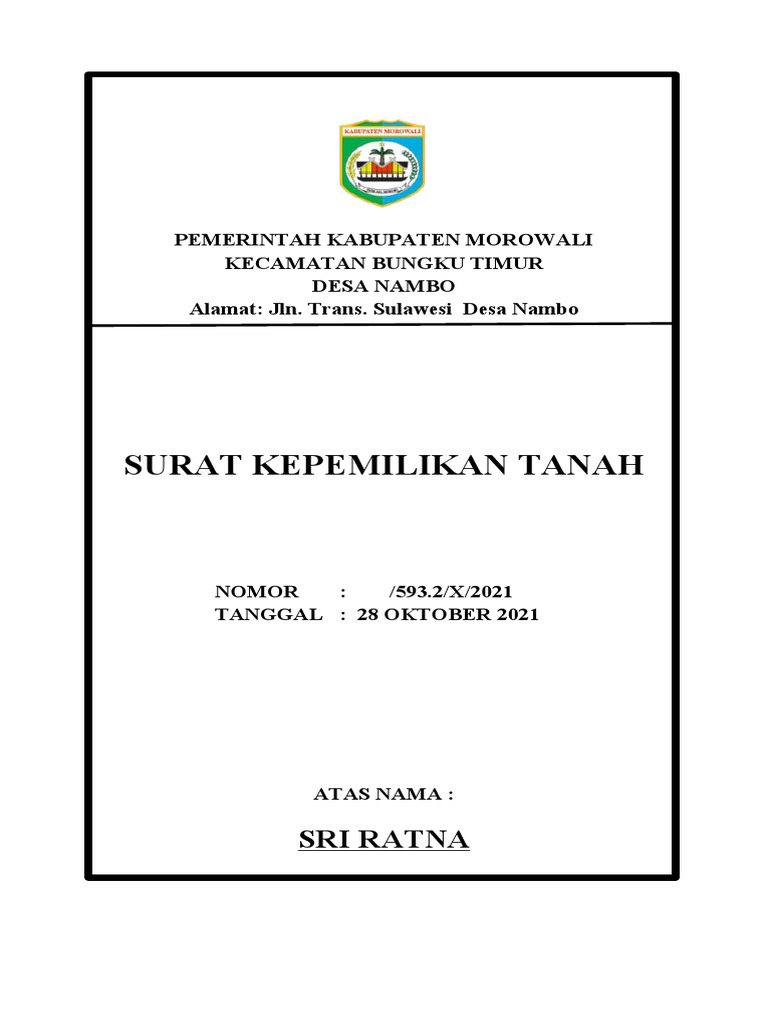 Surat Kepemilikan Tanah: Sri Ratna | PDF