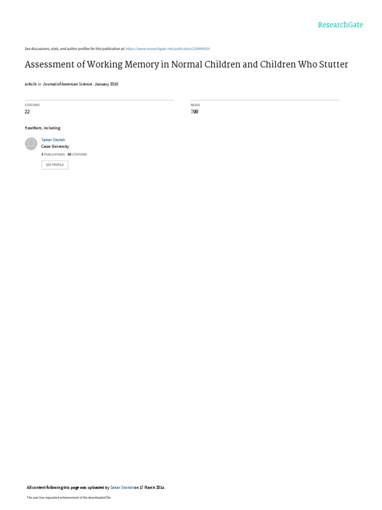 Assessment of Working Memory in Normal Children An | PDF | Recall ...