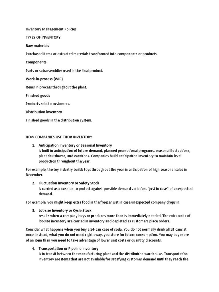 Chapter 2 Inventory Management Policies | PDF | Inventory | Cost