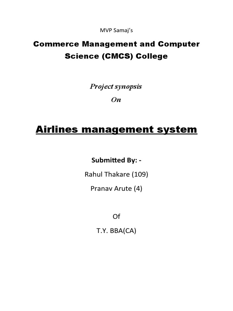Synopsis For Airlines Management System | PDF | Input/Output | Computing