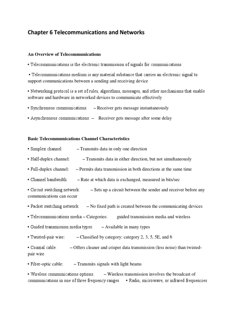 Chapter 6 Telecommunications and Networks | PDF | Computer Network | Telecommunications