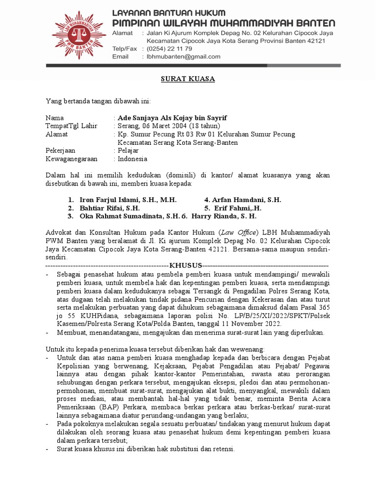 Surat Kuasa Hukum Kasus Pencurian | PDF