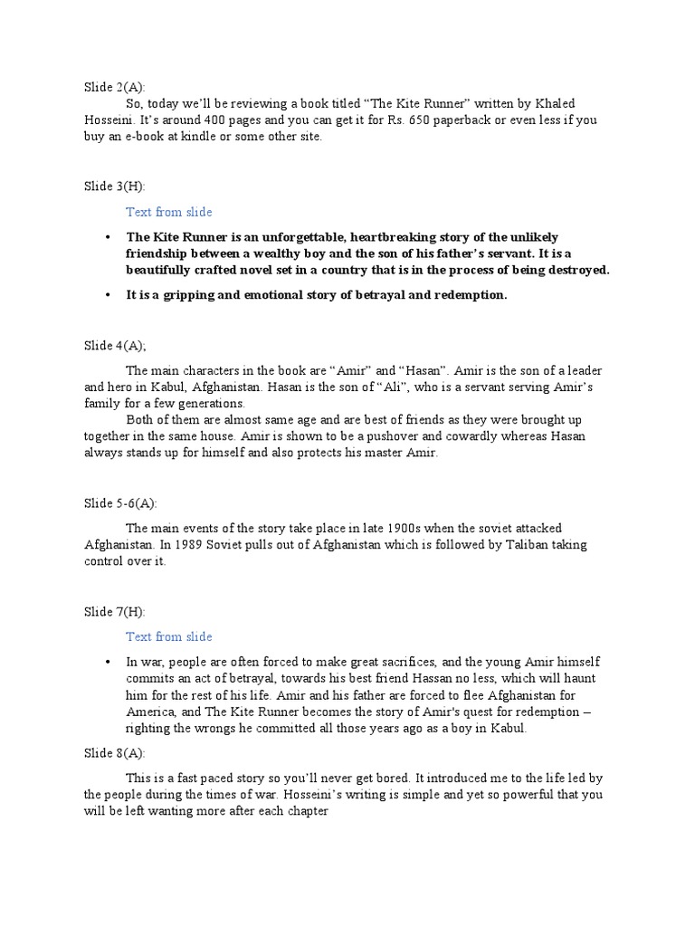 Kite Runner Script | PDF