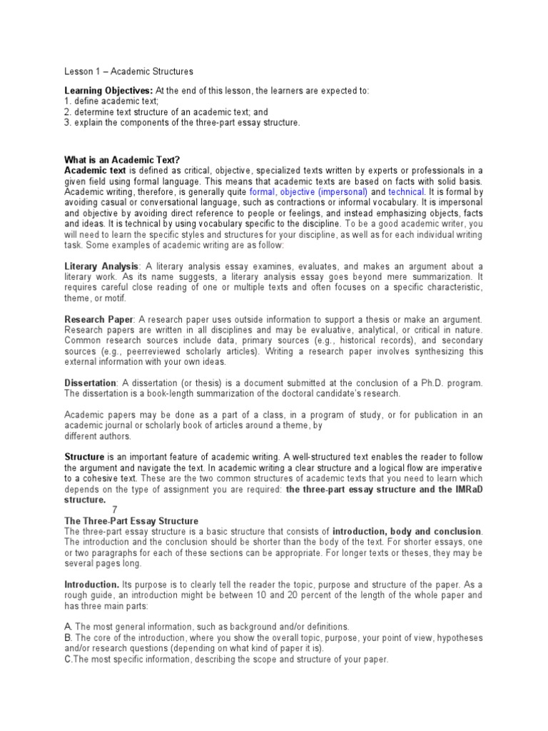 Lesson 1 Academic Text Structures Students | PDF | Thesis | Essays