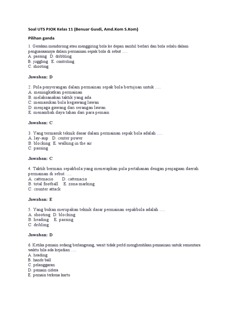 Soal PJOK Kelas 11 | PDF