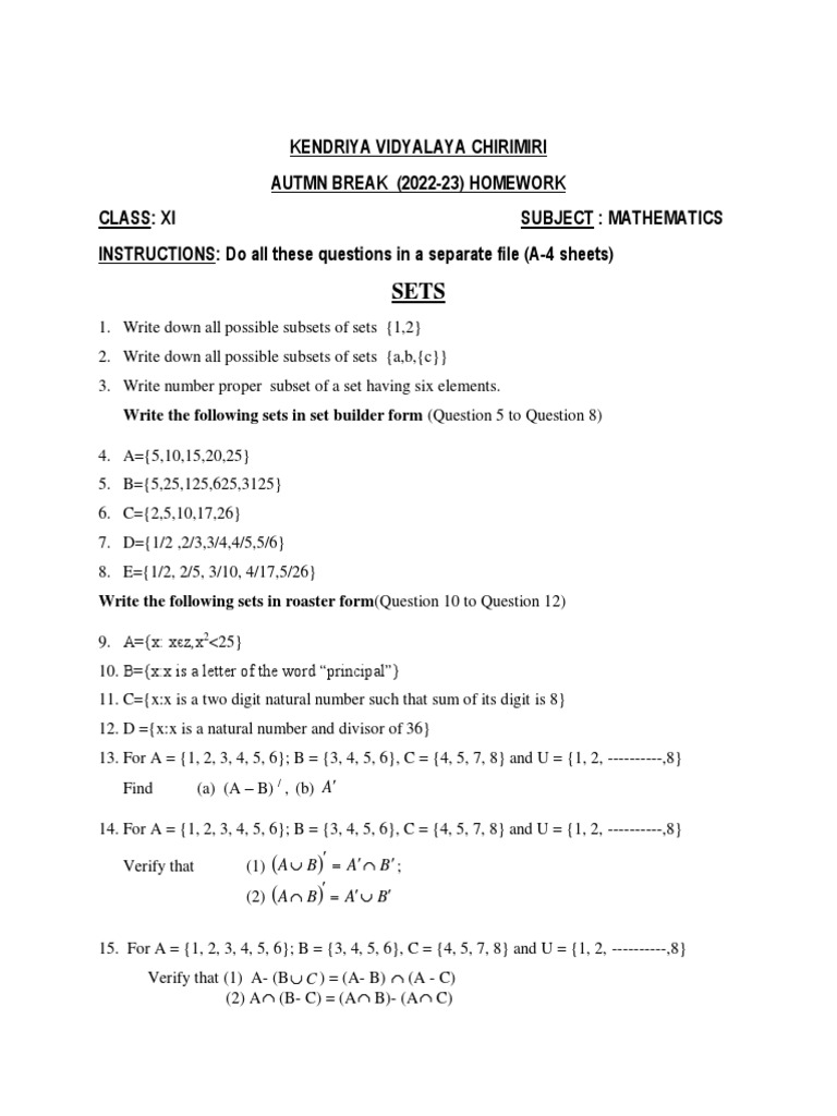 Class Xi Autmn Break Homework Math | PDF | Inequality (Mathematics) | Trigonometric Functions
