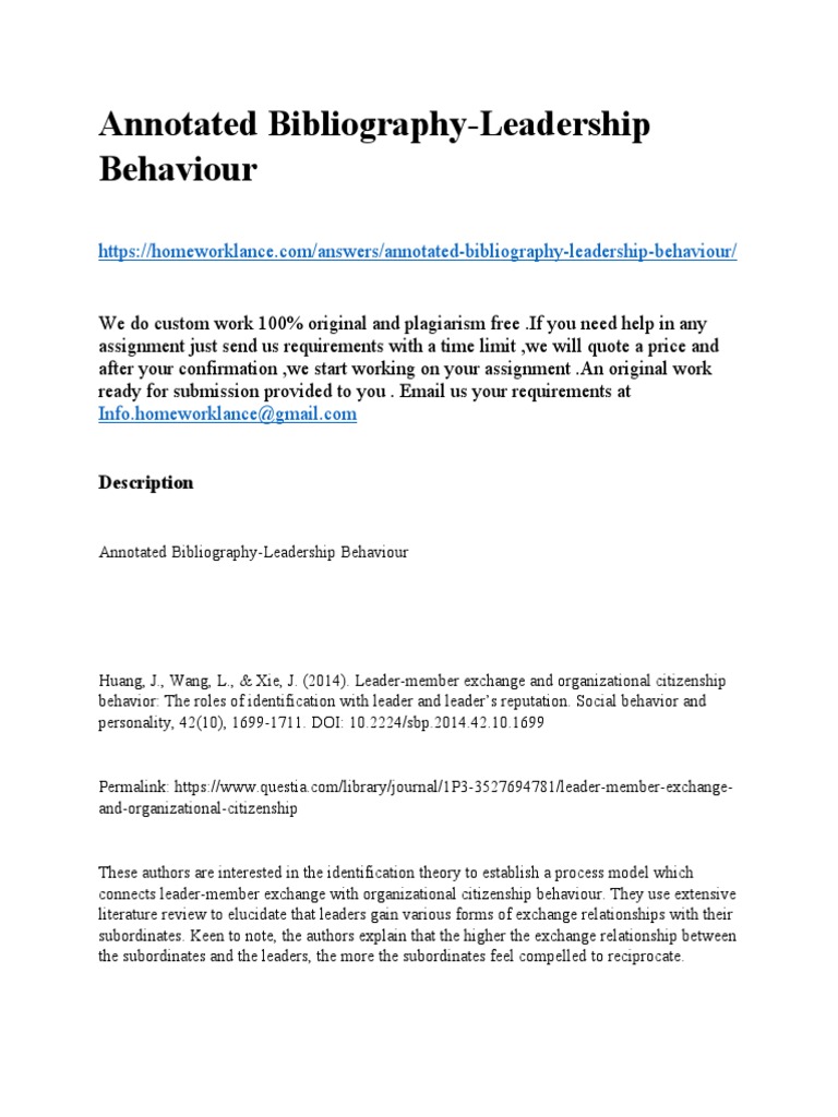 Annotated Bibliography-Leadership Behaviour | PDF | Leadership | Behavior