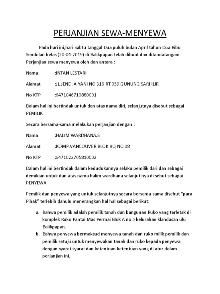 Perjanjian Sewa | PDF