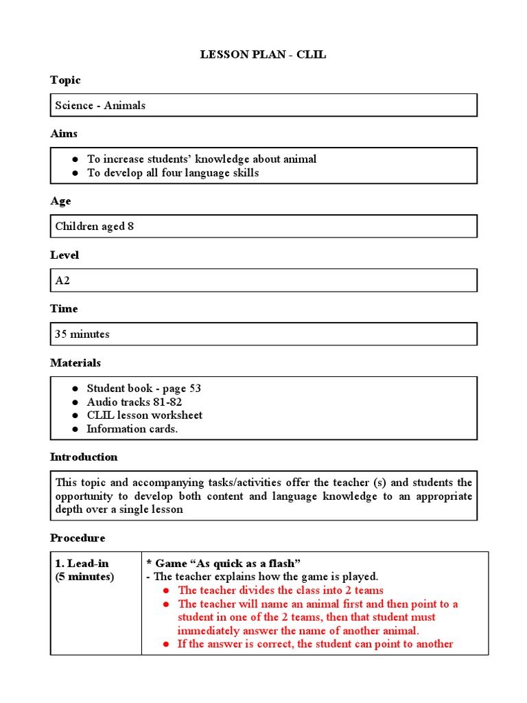 Lesson Plan - Clil | PDF | Teachers | Lesson Plan